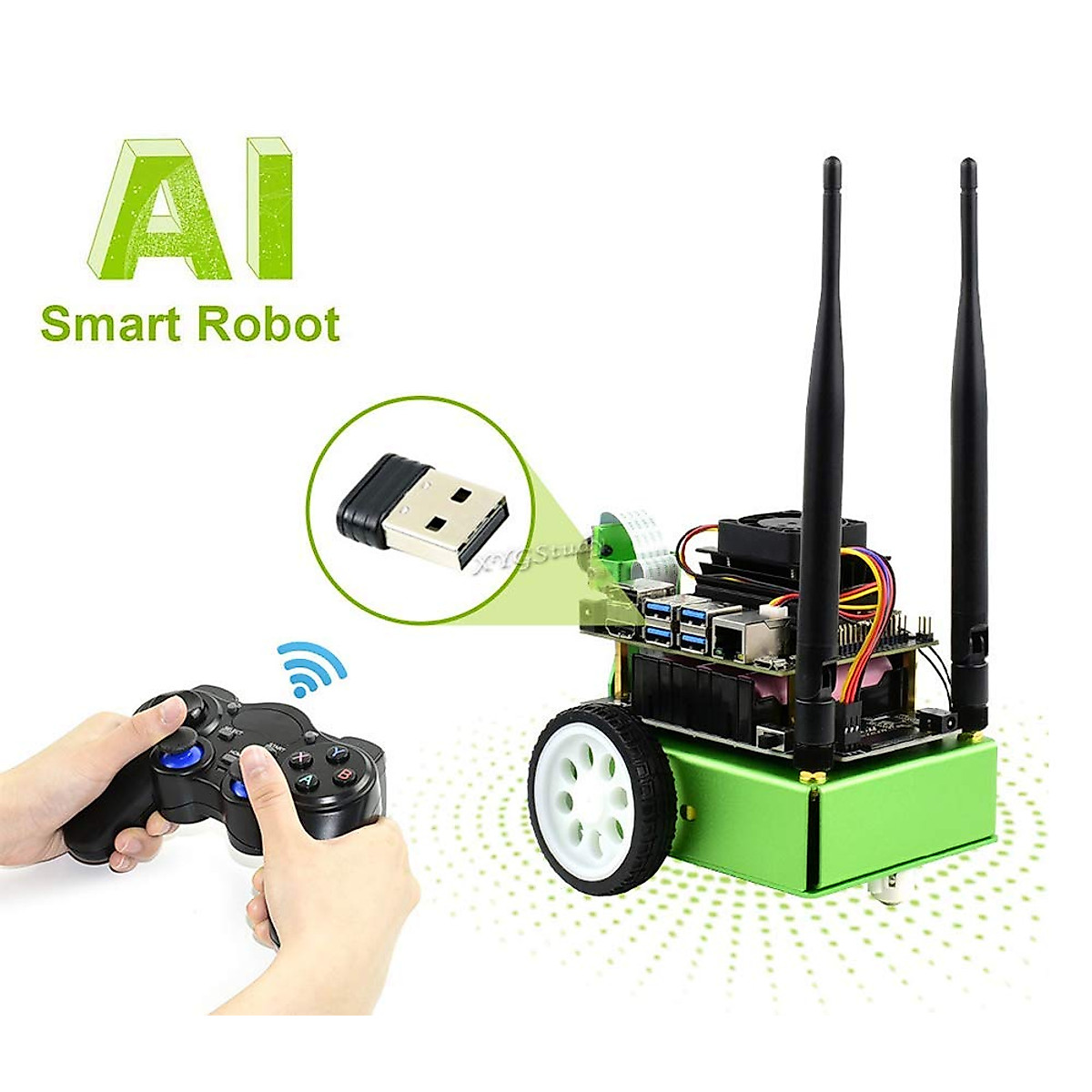 JetBot AI Kit Based on Jetson Nano to Build Smart AI-Based Robot JetBot with Front Camera Eye and ROS Nodes Code Dual Mode Wireless WiFi Bluetooth Facial Recognition Object Tracking etc @XYGStudy