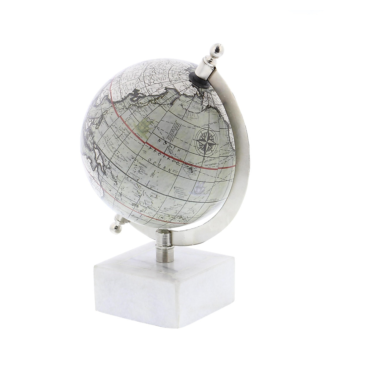 Deco 79 Marble Globe with Marble Base, 6" x 5" x 9", White