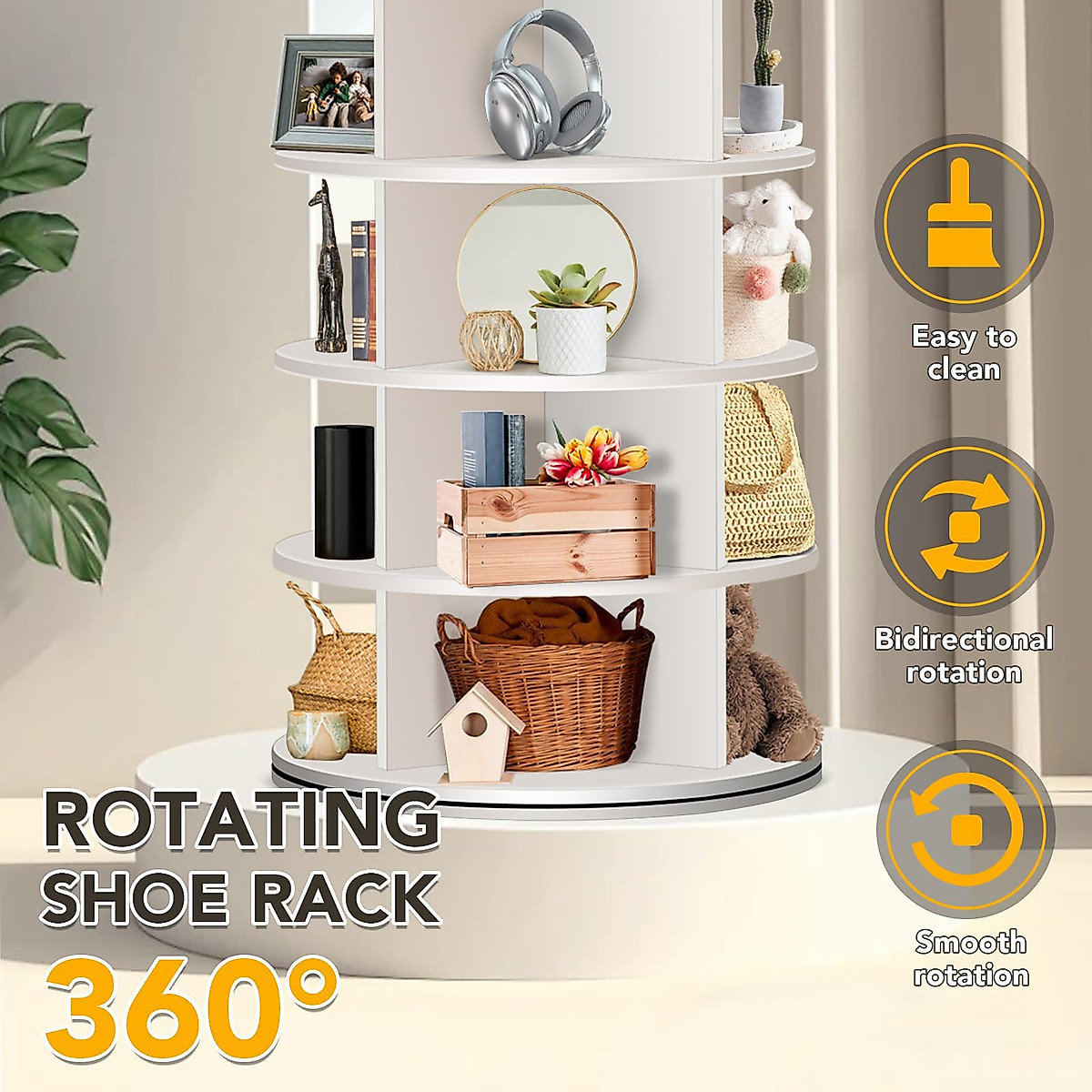 LISGODTO 7 Tier Rotating Shoe Rack, 360° Revolving Free Standing Shoe Organizer, Multifunctional Storage Revolving Shoe Rack Tower, Spinning Shoe Display Lazy Susan (White)