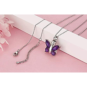 RIMZVIUX Purple Butterfly Urn Necklace for Ashes Memory Keepsake Cremation Jewelry for Women In Memory of Dad Mom Grandma Grandpa Brother (Dark Purple)