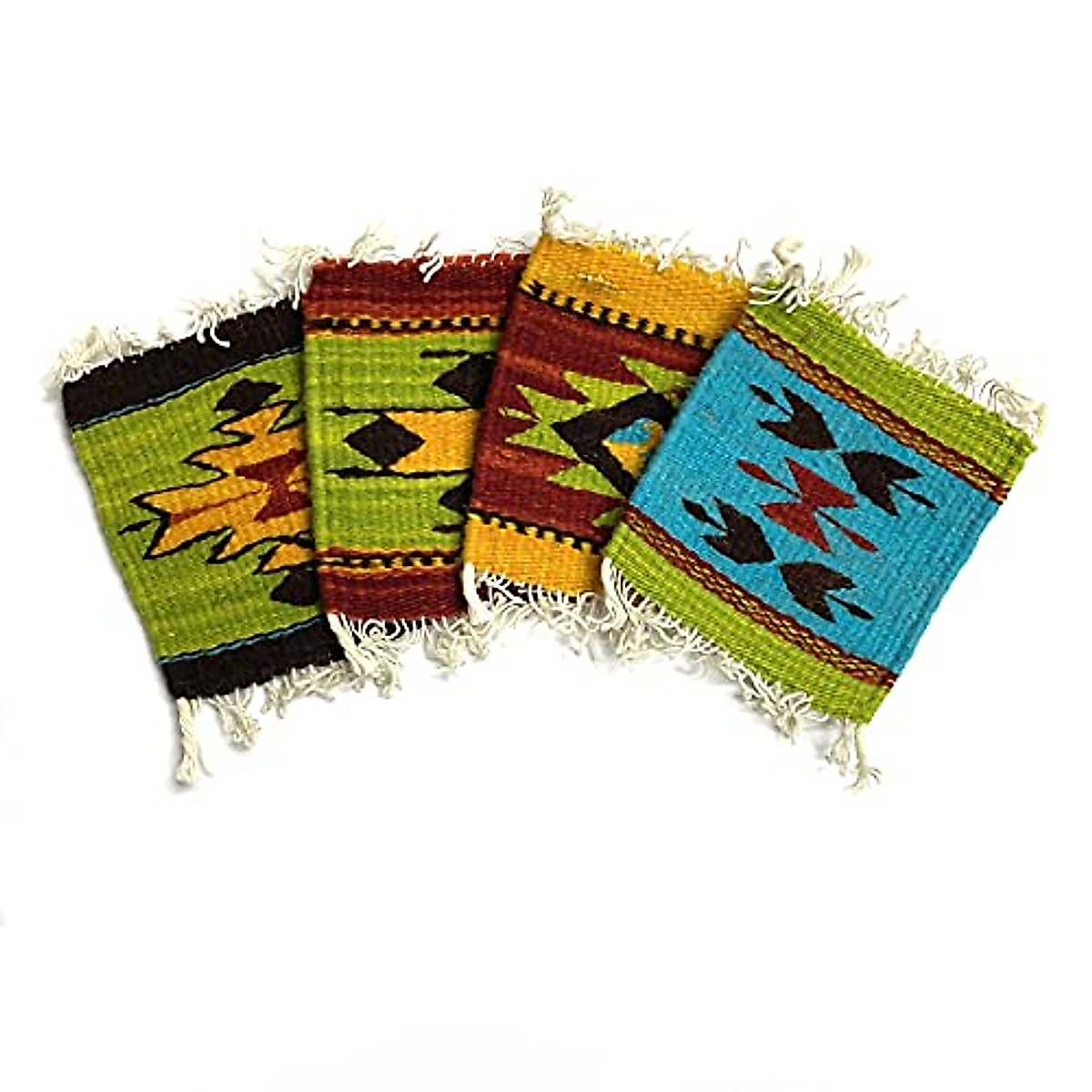Woven Wool Coaster Teotitlan Oaxca Mexico Set 4 Assorted Colors and Patterns