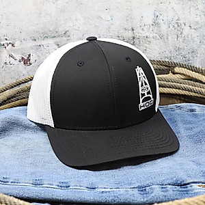 HOOEY Oil Gear (HOG) Adjustable Snapback Mesh Trucker Back Hat (Black/White)