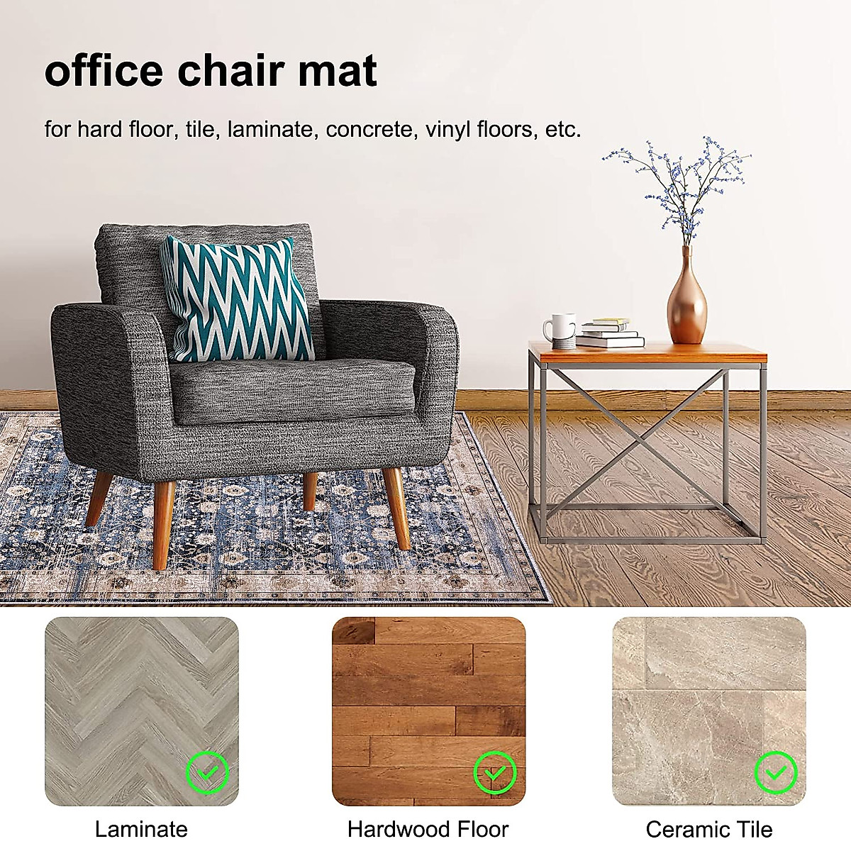 Anidaroel Office Chair Mat for Hardwood and Tile Floor, 47”X59” Computer Chair Mat for Rolling Chair, Desk Chair Mats, Low-Pile Carpet, Anti-Slip Floor Protector Rug