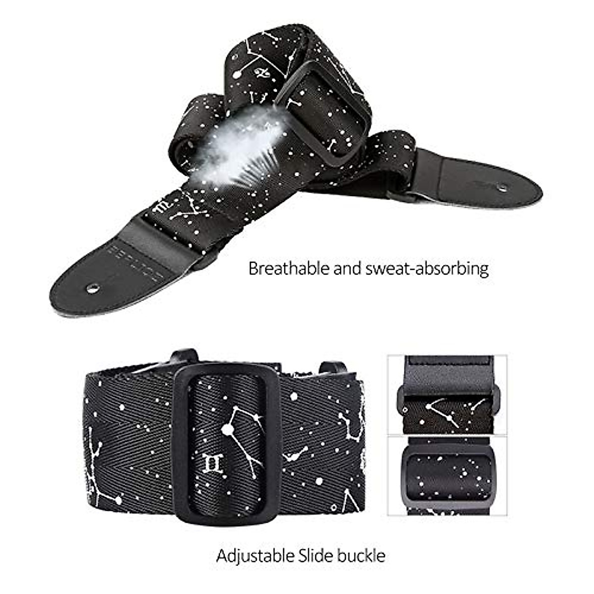 WINGOFFLY Guitar Strap Leather Ends Length Adjustable for Electric Guitar Acoustic Guitar Ukulele and Bass Top Grade(Star River)