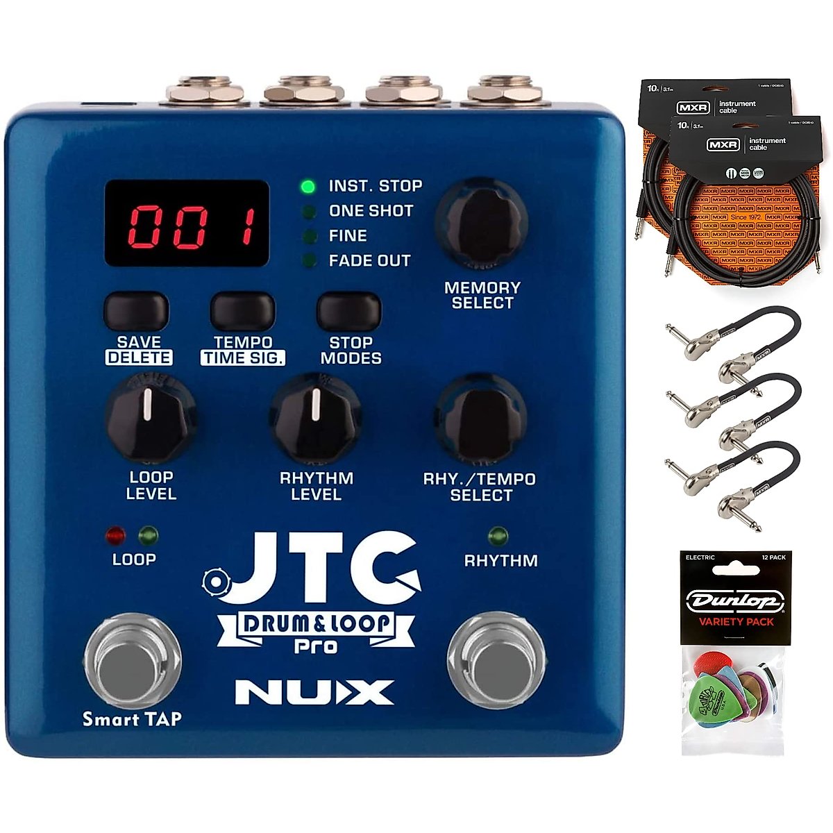 Briskdrop NUX JTC Pro Drum & Loop Pedal Bundle with 2 MXR Instrument Cables, 3 MXR Patch Cables and Dunlop Pick Pack, jtcprobundle1