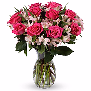 Benchmark Bouquets Charming Roses & Alstroemeria, Next Day Prime Delivery, Fresh Cut Flowers, Gift for Anniversary, Birthday, Congratulations, Get Well, Home Decor, Sympathy, Easter, Mother's Day