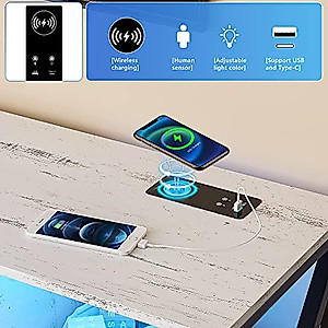 HNEBC LED White TV Stand with USB/Wireless Charging Station,Television Stands with Auto Induction/Adjustable LED Lights,TV Stand for 65+ inch TV and Storage Cabinet Suitable for Living Room (White)