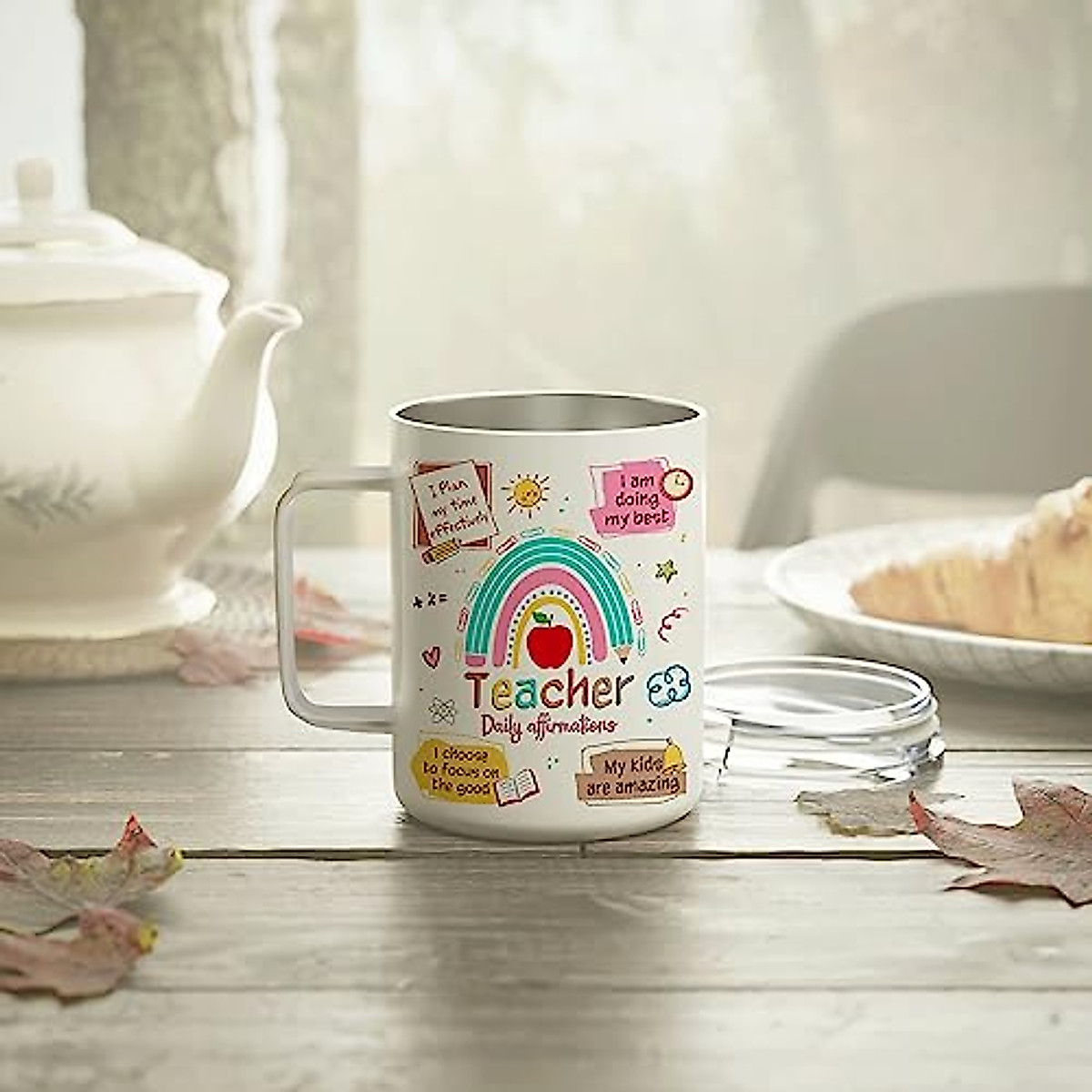 Hyturtle Teacher Appreciation Gifts for Women 12oz Stainless Steel Insulated Coffee Mug with Handle Sliding Lid And Spoon, Double Wall Vacuum Travel Mug Tumbler Cup