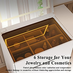 LIKIMIO 3 in 1 Vanity Desk with Plip Top Mirror, LED Light & Power Outlet Small Make Up Vanity Set with Visible Glass Desktop, Compact Makeup Vanity with 3 Drawers, Dressing Table for Bedroom, White