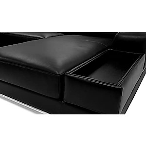 Zuri Furniture Wynn Black Leather Sectional Sofa with Adjustable Headrests - Right Chaise
