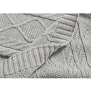 GunziStreet 100% Pure Cotton Knitting Throw Blanket Houndstooth Thousand-Bird Pattern Splicing Nordic Style Soft Warm Home Decor for Bed Couch Bedroom (Light Gray, 51x63)