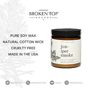 Broken Top Juniper Smoke Pure Soy Candle | 9 oz. | Wood, Smoke & Juniper 50-Hour Burn Time. Natural Cotton Wick, Vegan, No Parabens, No Phthalates