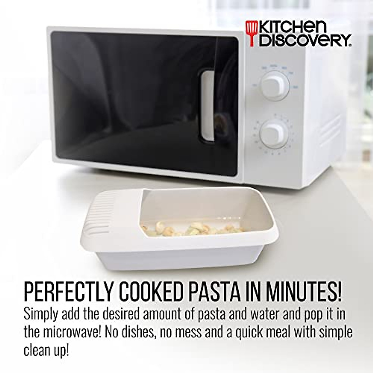 Kitchen Discovery Microwave Pasta Cooker- No Boil, No Mess, No Stick Pasta Cooker With Strainer Ready In As Little As 10 Minutes for up to 4 Servings