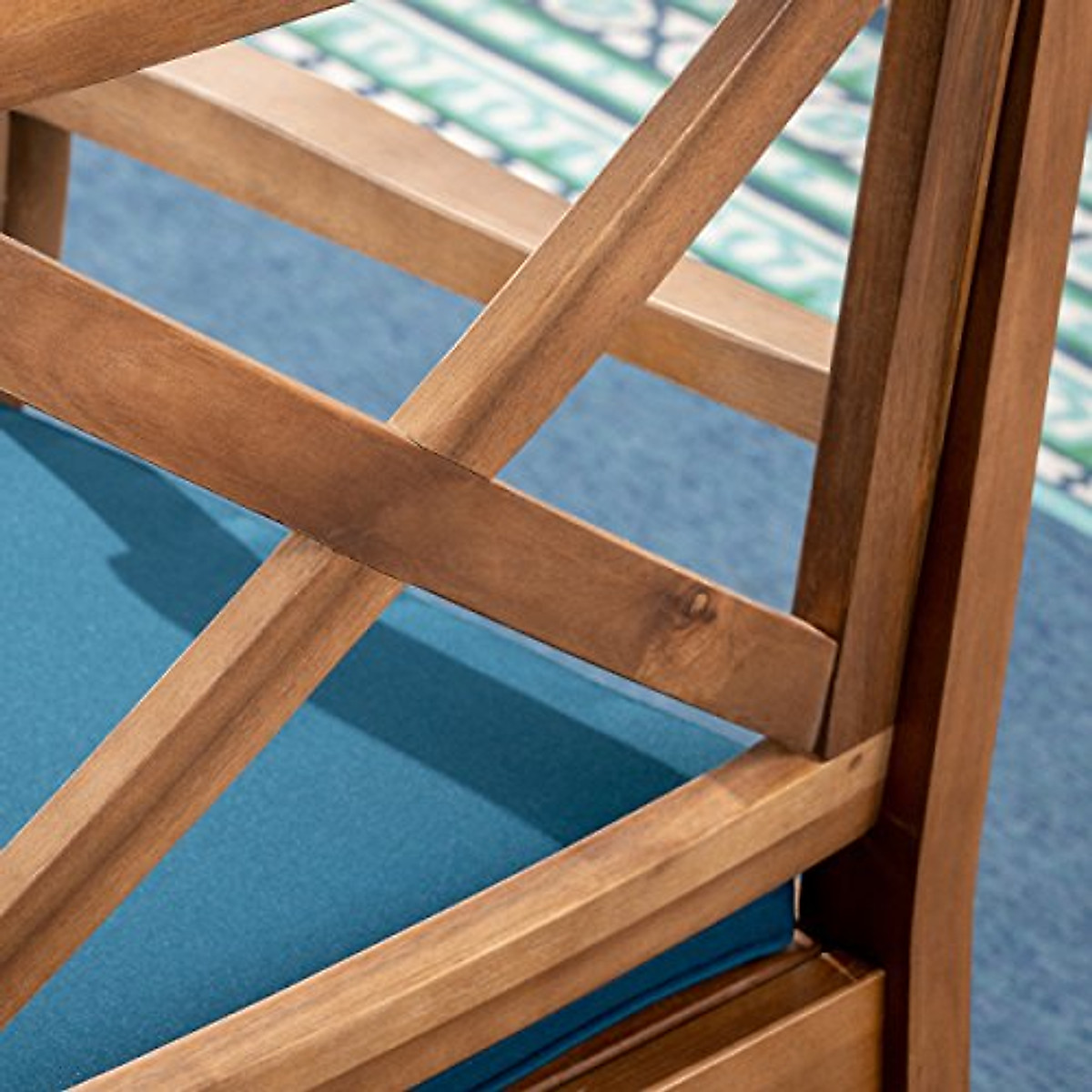 Christopher Knight Home Harvey Outdoor 7 Piece Acacia Wood Dining Set, Teak Finish/Blue