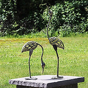 Seraphic Cast Iron Garden Decor Crane Bird Statues, Rustic Bronze, Set of 2