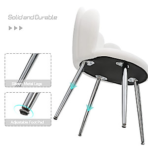 BOWTHY Vanity Chair for Makeup Room - Midcentury Modern Accent Chair for Living Room Bedroom, Velvet Chair with Back Support and Metal Legs (White)