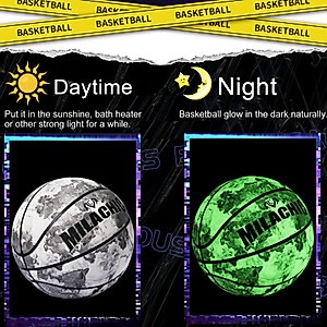 MILACHIC Basketballs, Glow in The Dark Basketball Indoor Outdoor Holographic Glowing Leather Basketball Official Size 7/29.5", Basketball Gifts for Boys, Girls, Men, Women
