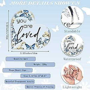 Yulejo Acrylic Heart Shaped Sign Decor with Butterflies Appreciation Heart Tables Centerpiece Inspirational Desk Keepsake Gift for Colleague Friends Coworker Teacher Christmas(You Are Loved)