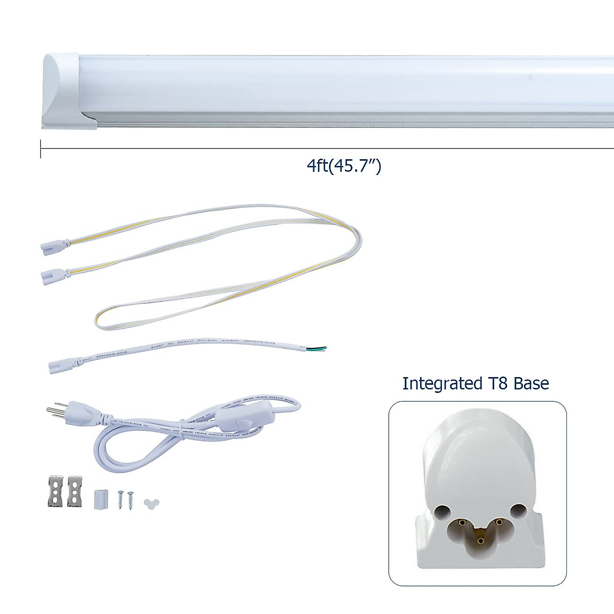 Greess 6 Pack LED T8 Shop Light, 4FT 24W 6000K Daylight White Linkable LED Integrated Tube Lights with Milky Cover, LED Bar Lights for Garage,Workshop,Workbench with On/Off Plug Cord