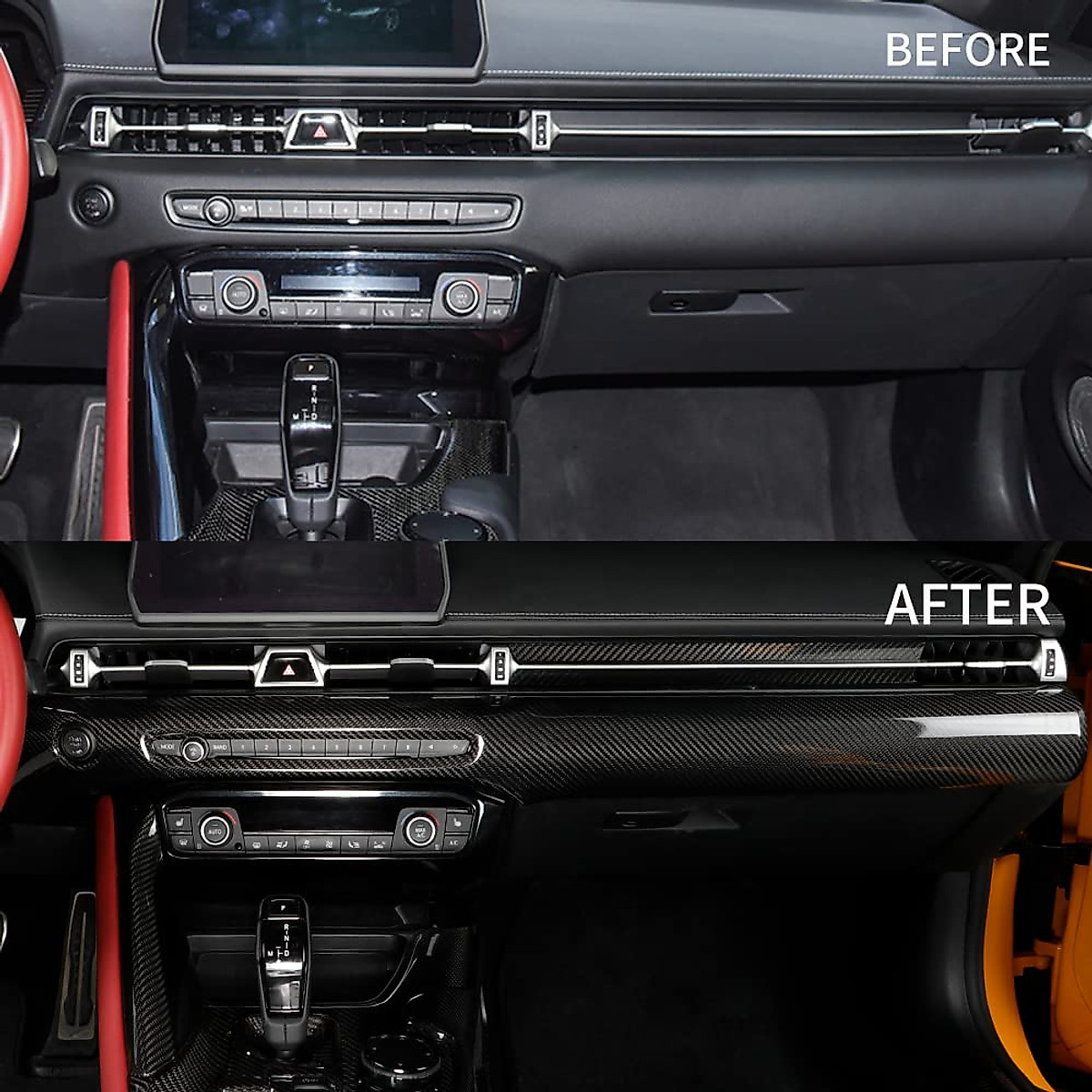 JSWAN Real Carbon Fiber Center Console Dashboard Trim Cover Fit For Toyota Supra GR A90 MK5 (2019-2025) Dash Panel Trim Cover Interior Trim Accessories (Gloss black)