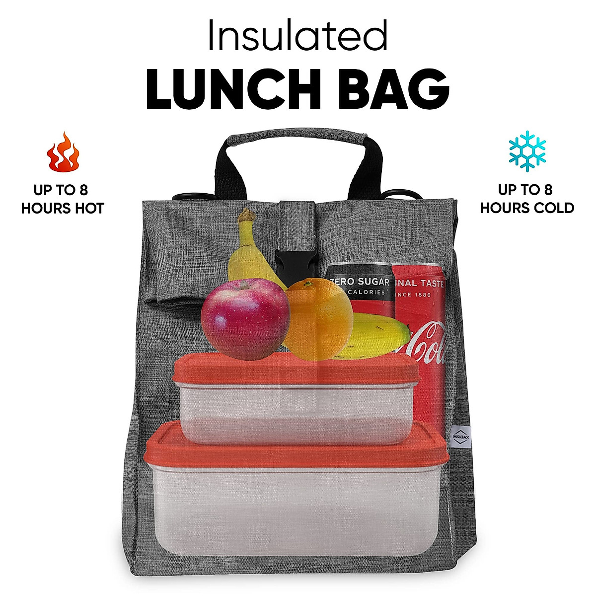 WISHBAX Collapsible Maximum Insulated Lunch Bag for Men & Women, Lightweight Cooler Insulated Lunch Box for Men & Women, Leakproof, Waterproof, Stain-Resistant Adult Lunch Boxes for Men