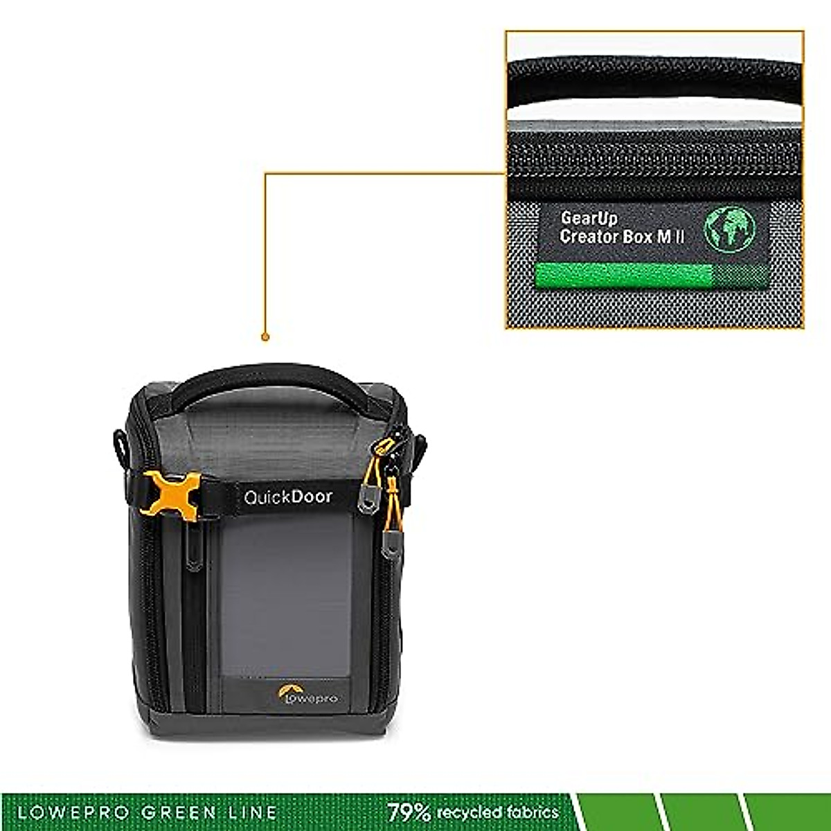 Lowepro GearUp Creator Box Medium II, Mirrorless and DSLR Camera Bag, Camera Case with QuickDoor Access, Made with Recycled Fabric, Orange Padded Interior Dividers, Grey