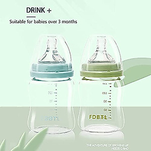 Baby Bottle Glass Wide Neck, Closer to Breastfeeding, Slow Flow Nipple, Anti-Colic, 4 Ounce, 2 Count (Blue)