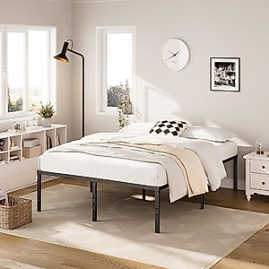 DERYONI 14 inch California King Bed Frame No Box Spring Needed Heavy Duty Platform Cal King Bed Frame Steel Slat Support 750lbs Easy Assembly Noise Free Black Bed Frame Cali King