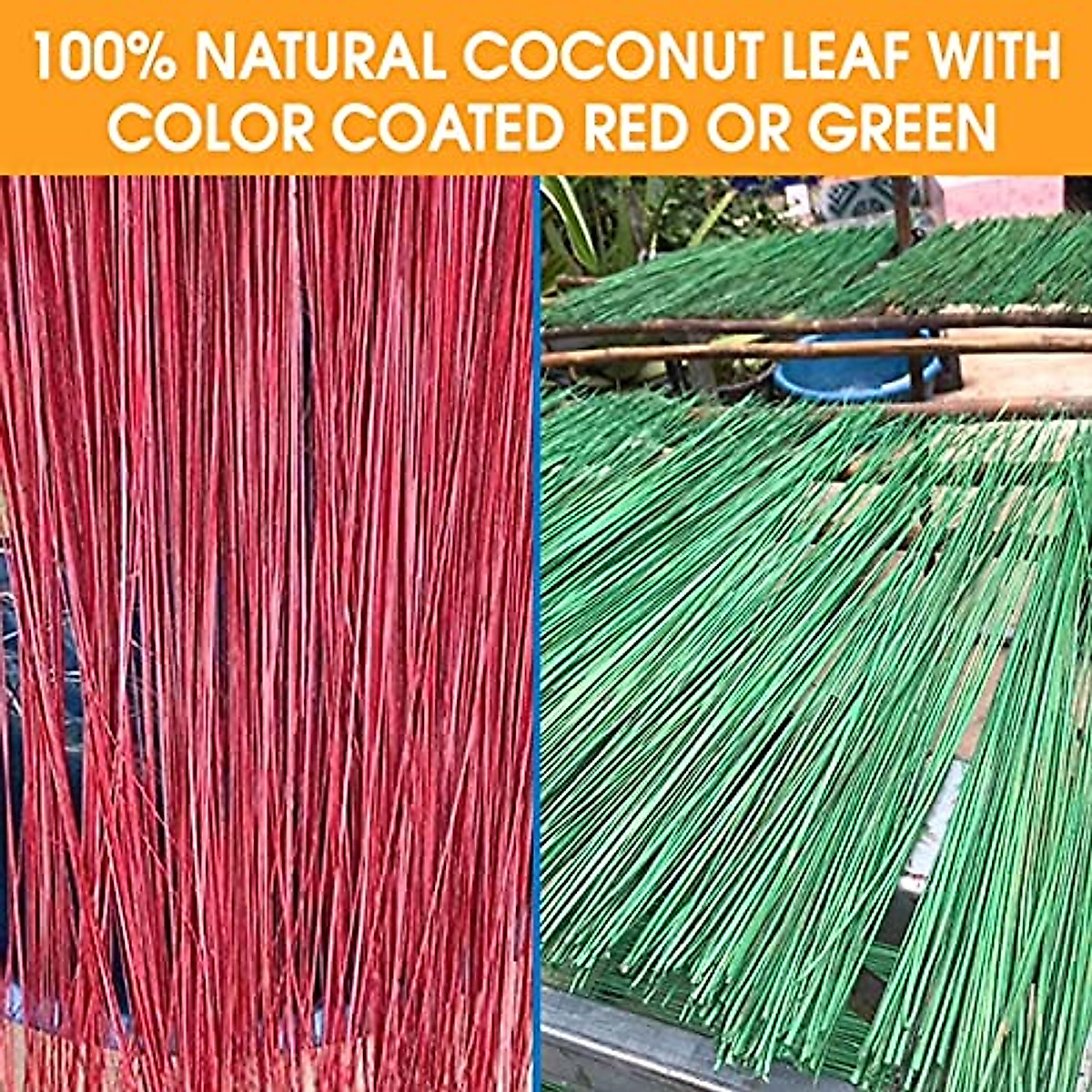SN SKENNOVA - 1 Piece of 27-28-inch Colorful Asian Coconut leaf Broom Multi-Surface Sturdy Authentic Thai Natrual Broom (Green)