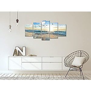 Biufo Seascape Canvas Wall Art Paintings Sunrise at Sea Print Picture Beach Ocean Artwork for Office Bedroom Living Room Wall Decor (Small)