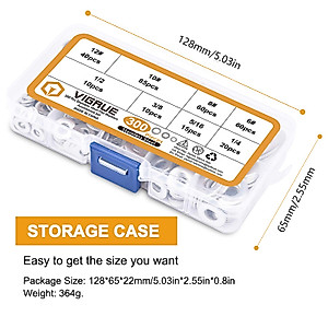 VIGRUE 304 Stainless Steel Flat Washers Assortment Washers Hardware Set 300pieces,8Sizes 1/2" 3/8" 5/16" 1/4" 12# 10# 8# 6#