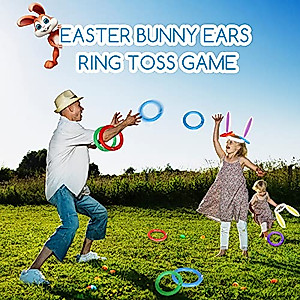 Easter Game Inflatable Bunny Ring Toss Games 2 Sets & 8 Rings, Inflatable Ring Toss Games 11Pcs with Pump for Easter Party Favors Indoor Outdoor Games