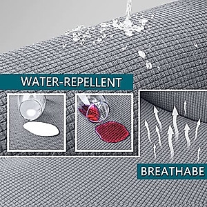 Granbest 4 Piece Waterproof Sectional Cushion Cover for L Shape Sofa, Stretch Separate Cushion Chaise Lounge Cover Elastic Furniture Protector for Kids, Pets, Dogs（3 Seater+Chaise,LightGray）