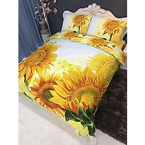 Newrara Sunflower 4pcs Queen Size 100% Cotton 800 Thread Count Bedding Sets Duvet Cover Set Bed Sets Bed Cover Set Quilt Cover Set Bedclothes Bedspread Bed Sheets Sets Bed Linens Bed in a Bag