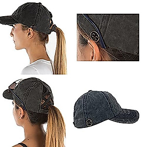 Funky Junque Criss Cross Ponytail Hat w/Buttons - Black