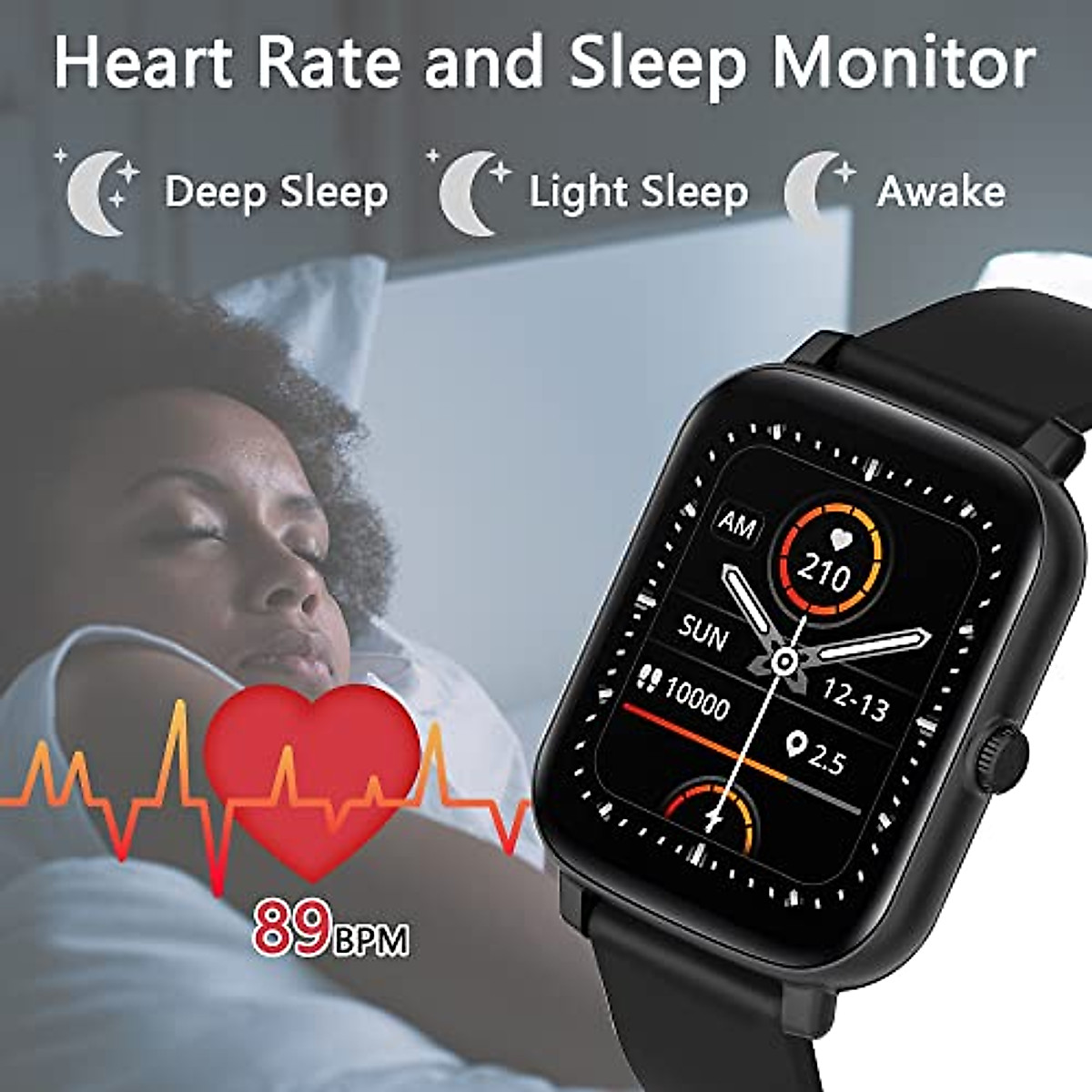 Pupuskyer Smart Watch, 1.7inchs Fitness Tracker with Heart Rate Monitor,Blood Oxygen Tracking, Sleep Tracking for Android iPhone Samsung,Water Resistant Smart Watches for Men Women with Watch Talking