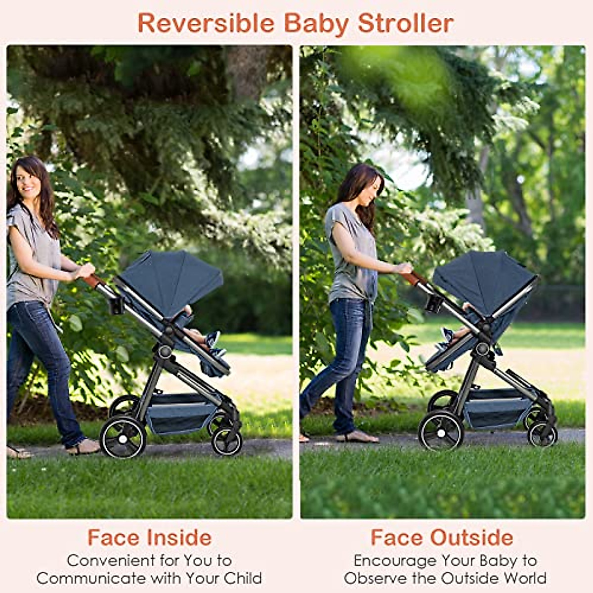 INFANS 2 in 1 High Landscape Convertible Baby Stroller, Newborn Reversible Bassinet Pram, Foldable Pushchair with Adjustable Canopy, Aluminum Structure, 5-Point Harness for Infant & Toddler