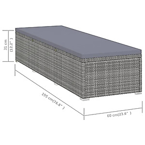 loibinfen Outdoor PE Wicker Sun Lounger with Cushion, Poly Rattan Lounge Chair, Rattan Chaise Lounger with Adjustable Backrest,Outdoor Patio Wicker Pool Chaise Lounge Chair, Poly Rattan Gray