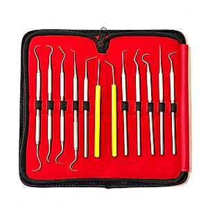 Premium Set of 12 Stainless Steel Precision Micro Probe Set Combo-Straight, Single, Short Double, Long Double, Triple and Hook Tips -Pick Tool Set 5.5"(14CM) (Set of 5 Each)