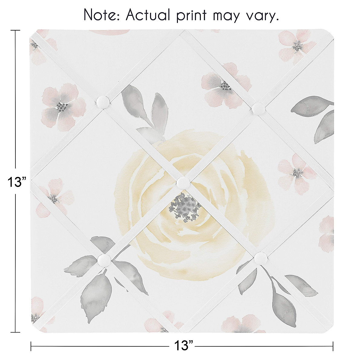 Sweet Jojo Designs Yellow and Pink Watercolor Floral Fabric Memory Memo Photo Bulletin Board - Blush Peach Orange Cream Grey and White Shabby Chic Rose Flower Farmhouse