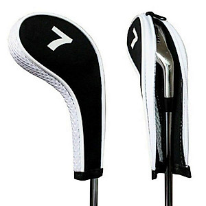 DBYAN 10pcs Number Print Long Sleeve Golf Club Iron Covers Head Covers Set with Zipper for Irons Taylormade Ping Callaway Mizuno Cobra,Black & White