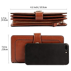 Pearl Angeli Women Wallet Genuine Leather Charming Ladies Wristlet Tri-fold Rfid Blocking Credit Card Holder Organizer Clutch（Brown）