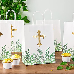 Religious Party Favor Gift Bags for Christening Gifts for Girls and Boys Baptism, First Communion (10 x 8 x 4 In, 15 Pack)