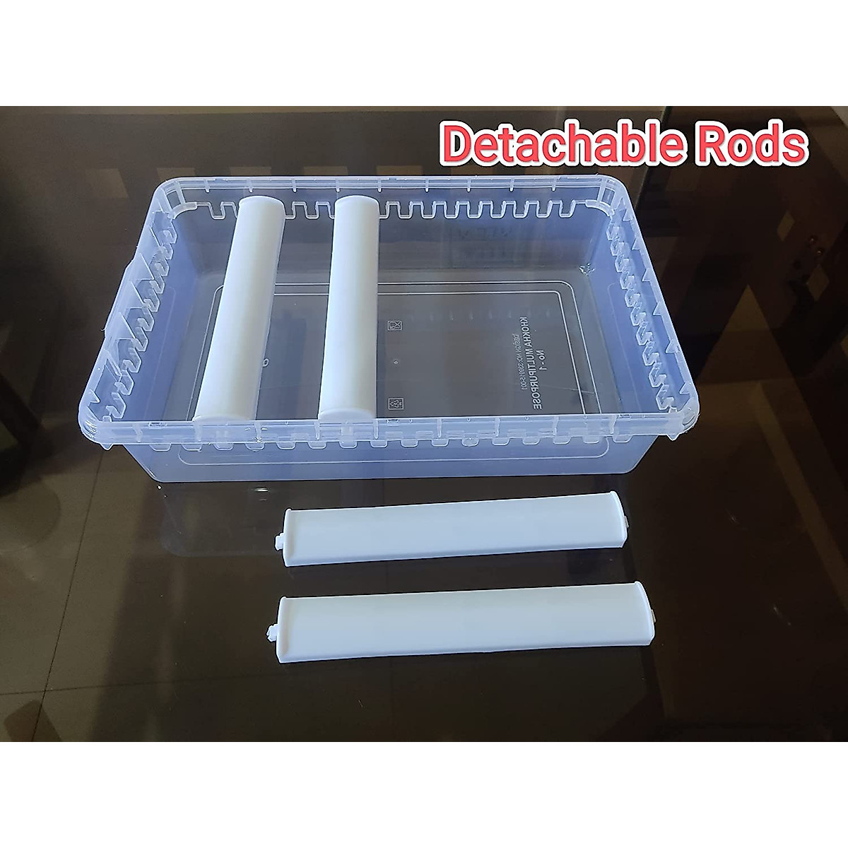 NMII Multipurpose Plastic Storage Box with 4 Adjustable Rods l Storing Box For Bangles, Chuda, Kada, Watches, Scrunchies I (Transparent_Big_4-Rod)