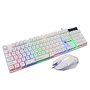 Led Rainbow Color Backlight Adjustable Gaming Game USB Wired Keyboard Mouse Set - Eighteen Crossing D280 Wired USB Lighting Gaming Computer Touch Keyboard and Mouse Set White