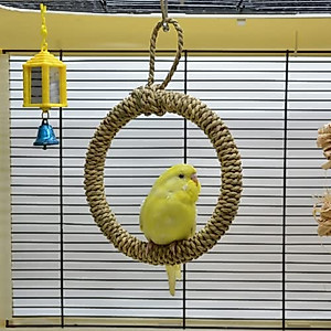 Bird Rope Swing Toy Parrot Climbing Perch Stand Natural Straw Rope Weaving Round Toy for Cockatiel Conure Cockatoo Parakeet Cage Hanging Decor