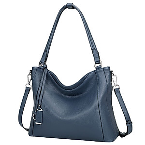 Over Earth Soft Leather Handbags for Women Shoulder Hobo Bag Large Tote Crossbody Bag (O103E Indigo Blue)