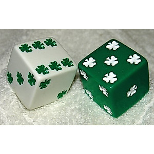 1" Huge White And Green Shamrocks Opaque Dice Pair