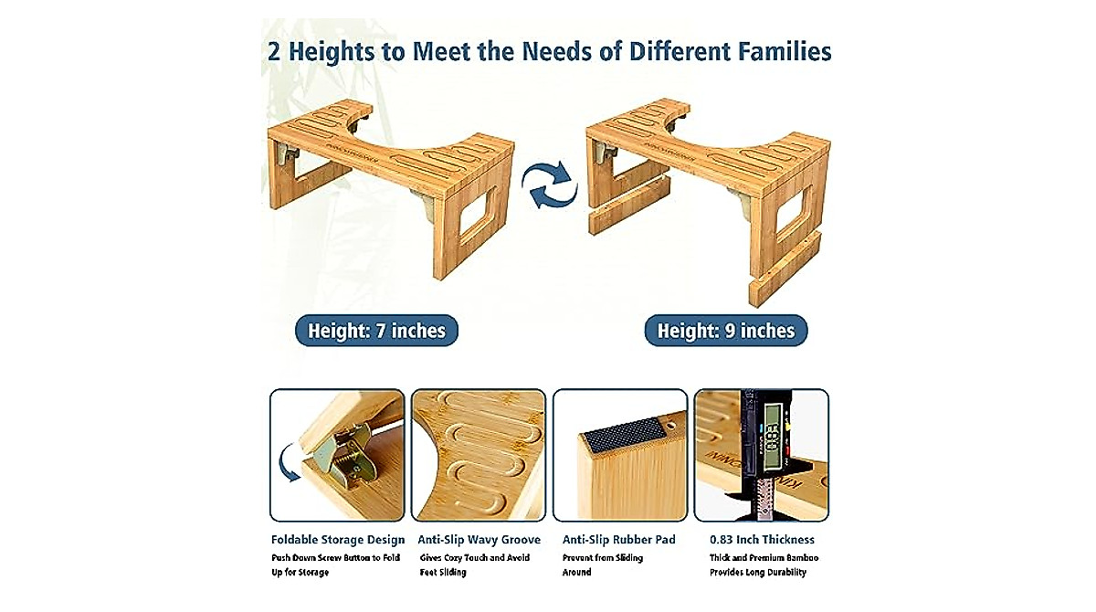Adjustable Bamboo Squat Stool - Foldable for Better Colon Health
