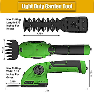 EVEAGE Cordless Grass Shears - Grass Trimmer - Electric Grass Clippers, 2 in 1 Light Duty Handheld Grass Shears Power Hedge Trimmers with Battery, Charger and Extra Safety Key